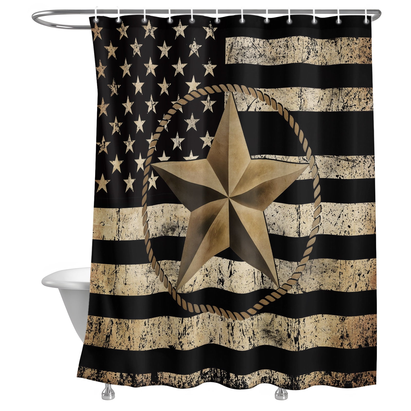 Bathroom Shower Curtain Vintage Country Star USA Flag Waterproof Shower ...