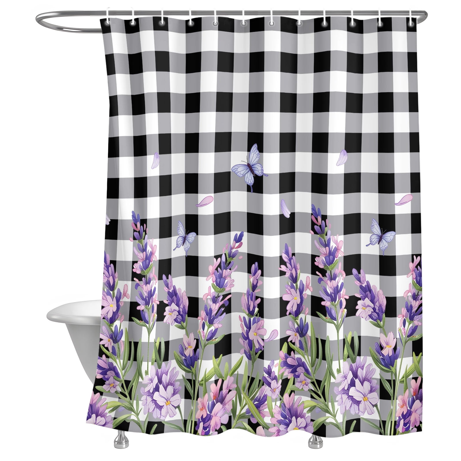 Bathroom Shower Curtain Vintage Countryside Purple Lavender Waterproof ...