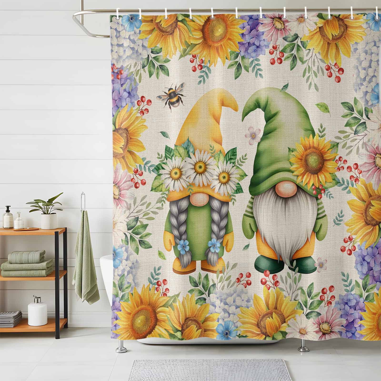 Bathroom Shower Curtain Vintage Dwarfs on Linen Waterproof Shower ...