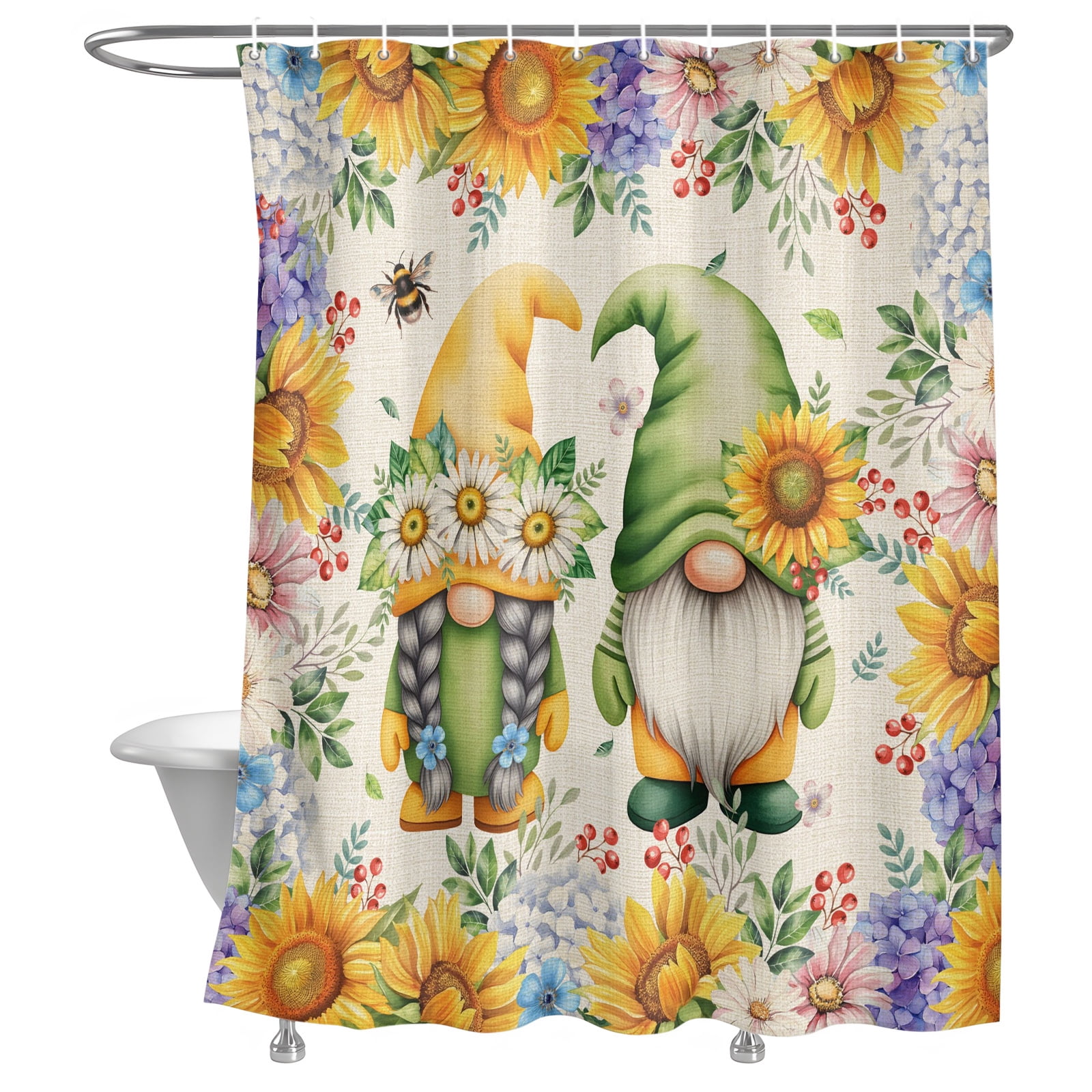 Bathroom Shower Curtain Vintage Dwarfs on Linen Waterproof Shower ...