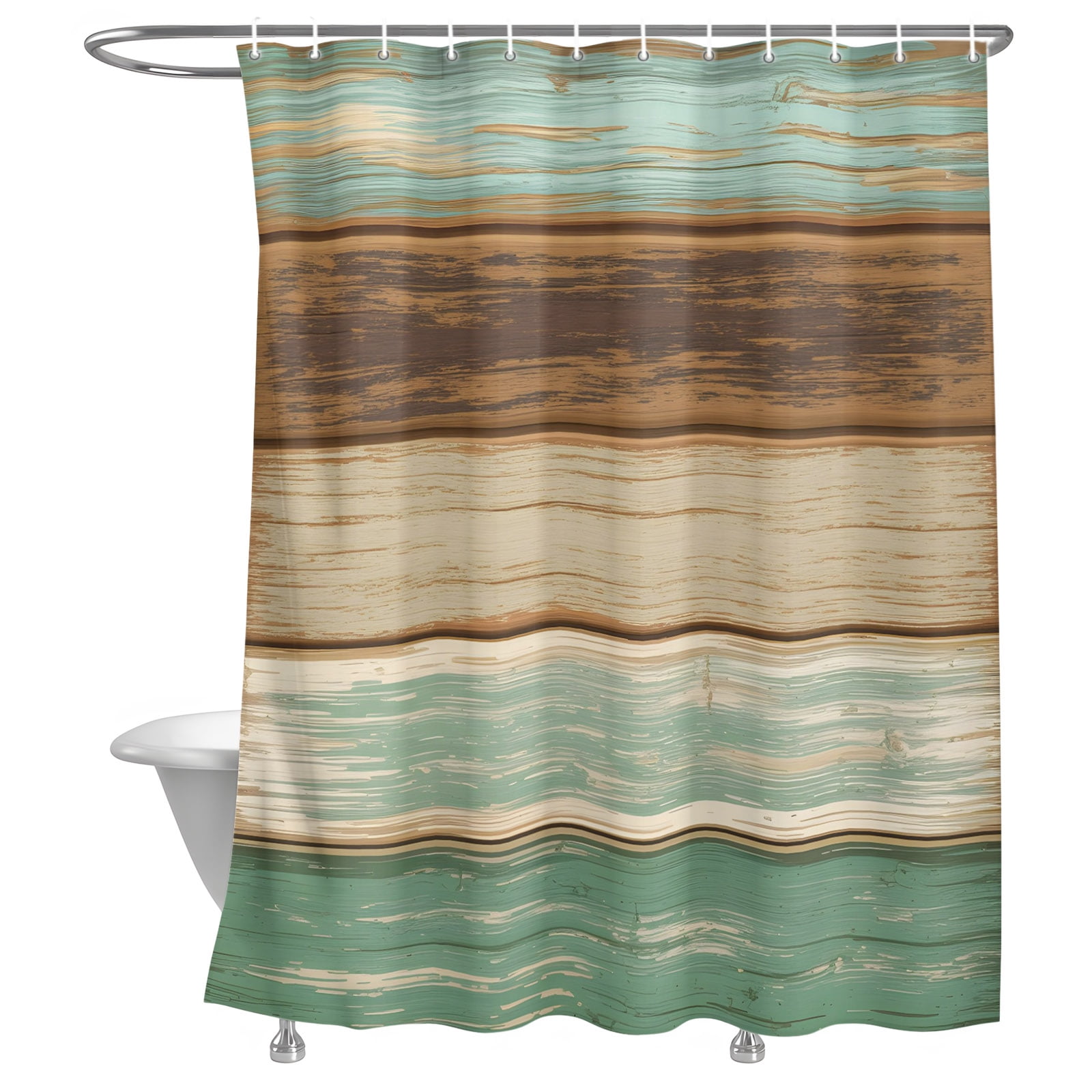 Bathroom Shower Curtain Vintage Farm Green Brown Wood Board Waterproof ...