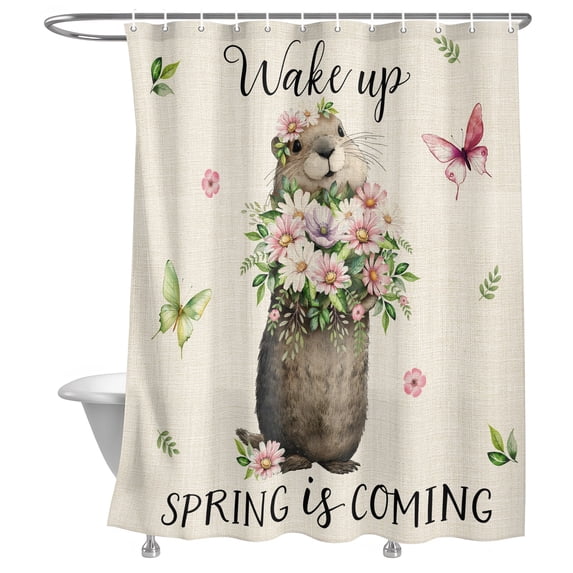 Bathroom Shower Curtain Vintage Farm Groundhog Flowers Waterproof ...