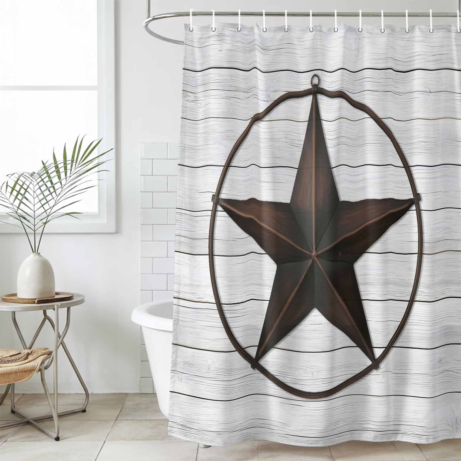 Bathroom Shower Curtain Vintage Farm Western Star Waterproof Shower ...