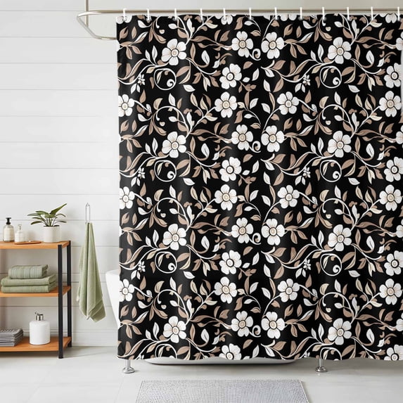Bathroom Shower Curtain Vintage Floral Leaves Waterproof Shower ...