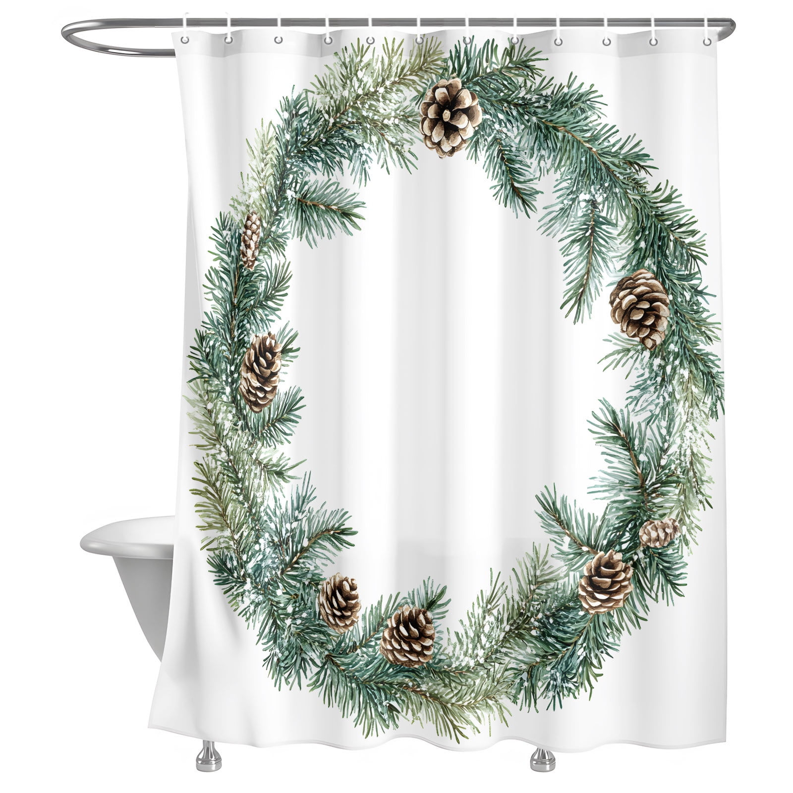 Bathroom Shower Curtain Vintage Green Pine Cones Leaves Waterproof ...