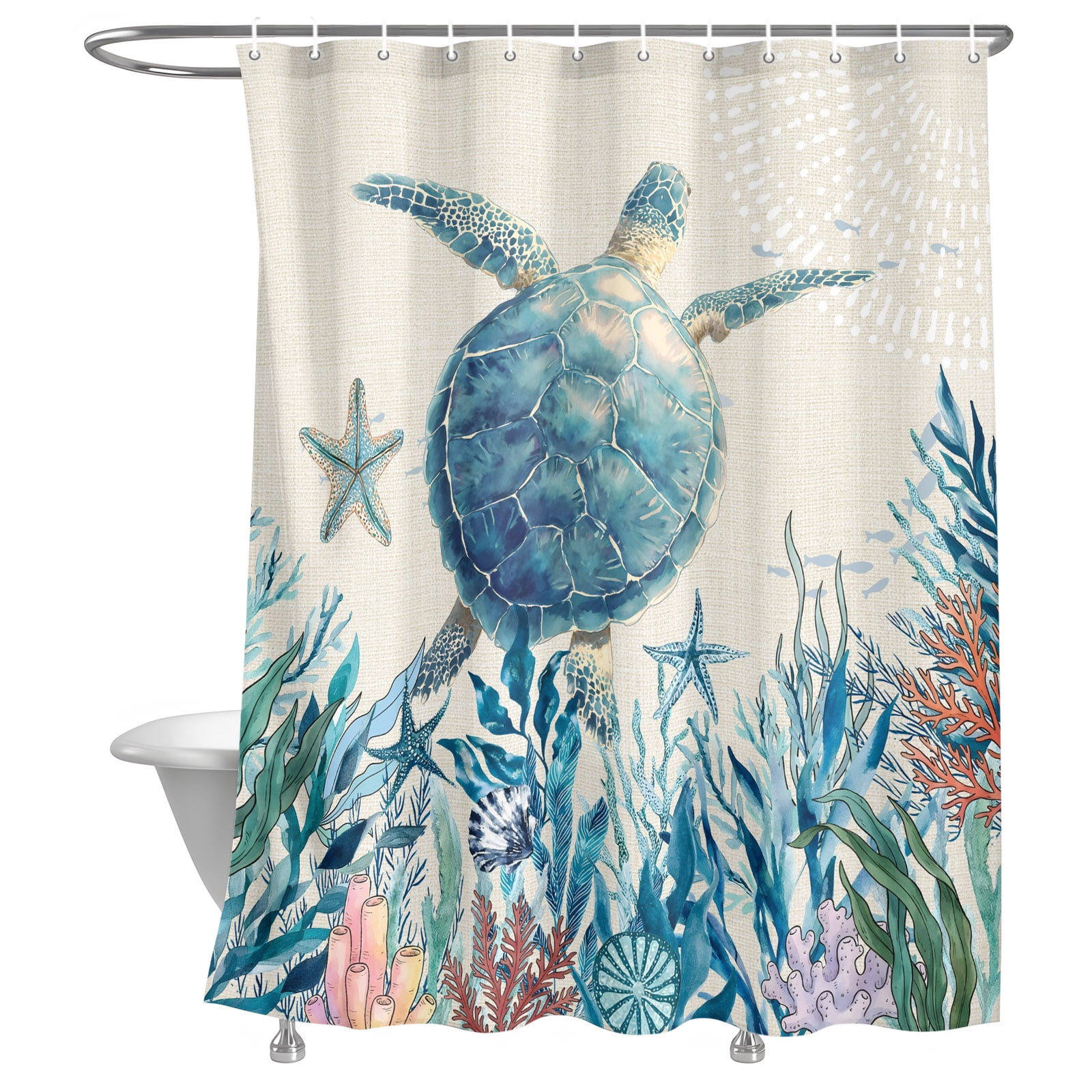 Bathroom Shower Curtain Vintage Marine Life Turtles Waterproof Shower ...