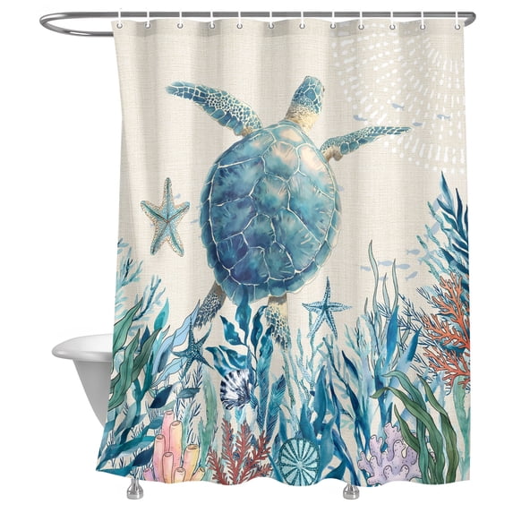 Bathroom Shower Curtain Vintage Marine Life Turtles Waterproof Shower ...