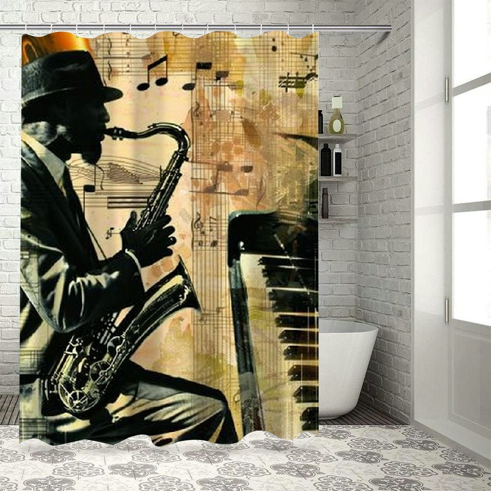 Bathroom Shower Curtain Vintage Musical Instruments and Old Piano ...