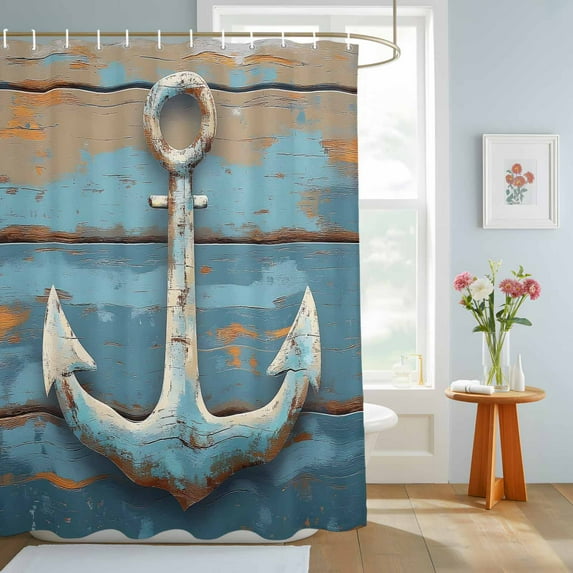 Bathroom Shower Curtain Vintage Nautical Anchor on Wood Grain ...