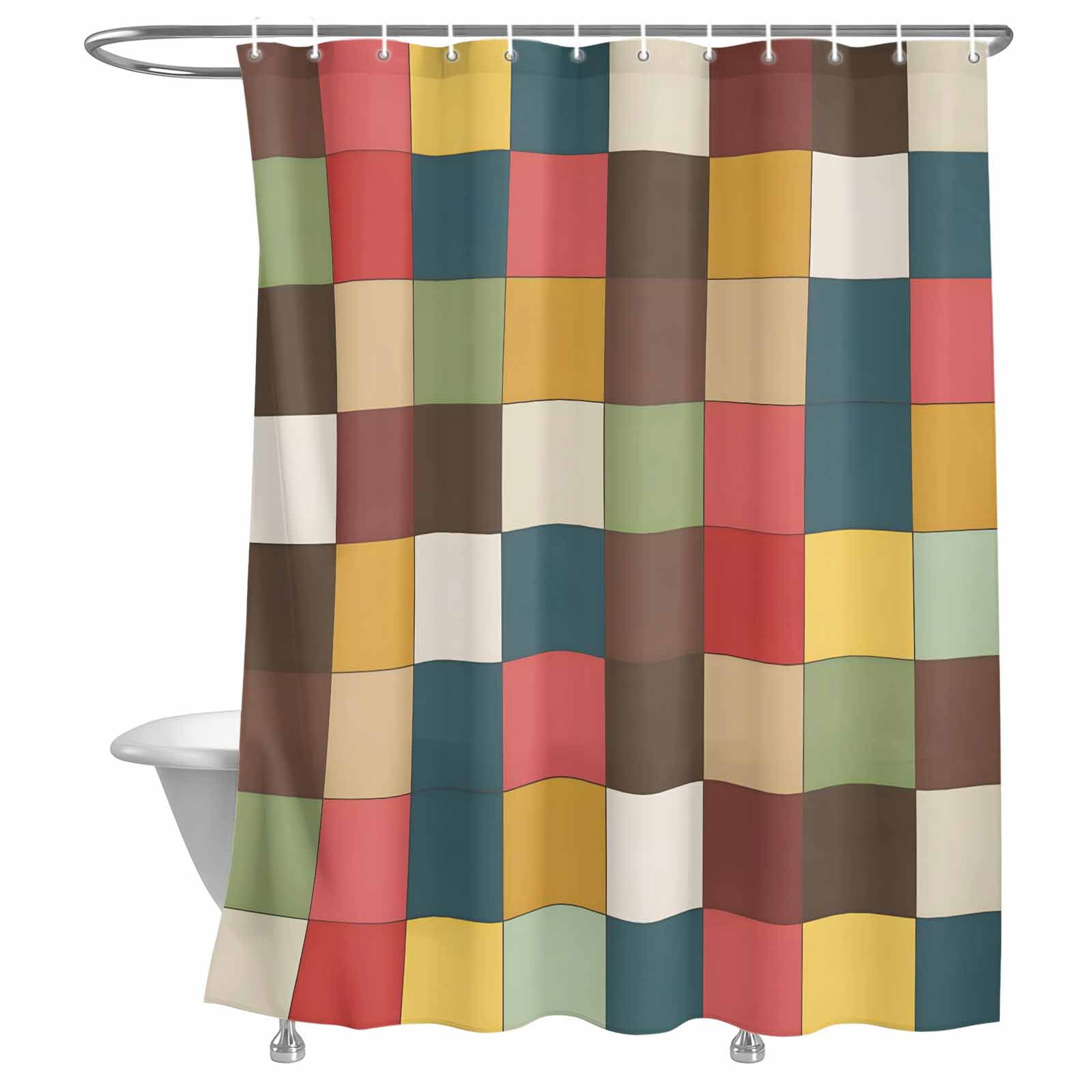 Bathroom Shower Curtain Vintage Pink Red Blue Yellow Color Blocks ...
