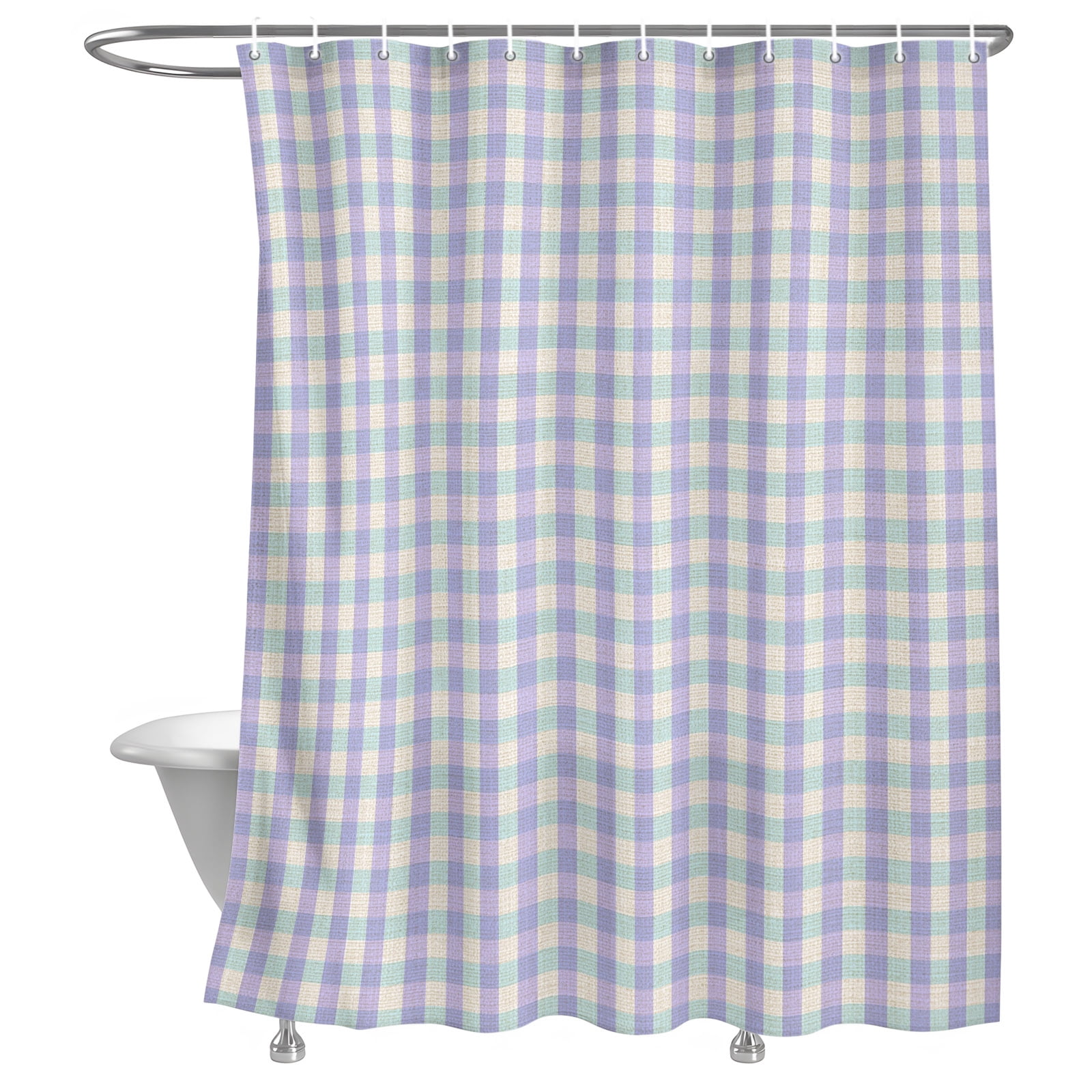 Bathroom Shower Curtain Vintage Purple Pink Gingham Check Waterproof ...
