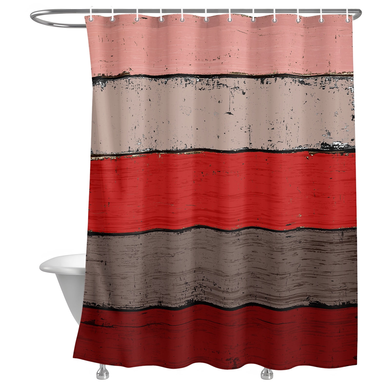 Bathroom Shower Curtain Vintage Red Brown Wood Grain Waterproof Shower ...