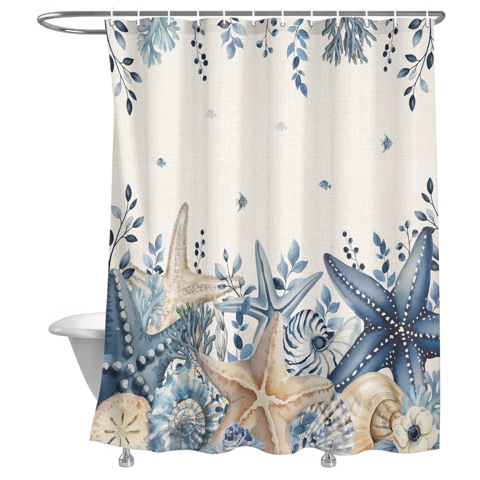 Bathroom Shower Curtain Vintage Sea Stars Shells Waterproof Shower ...