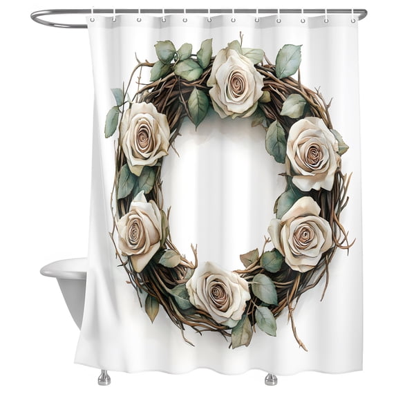 Bathroom Shower Curtain Vintage Spring Flower on White Waterproof ...