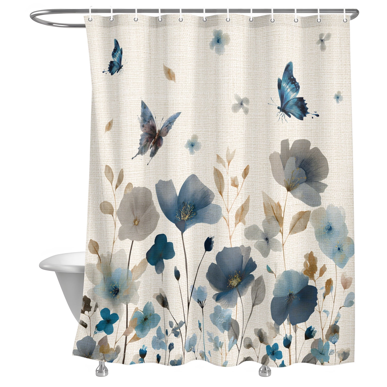 Bathroom Shower Curtain Vintage Spring Flowers Butterflies Waterproof ...