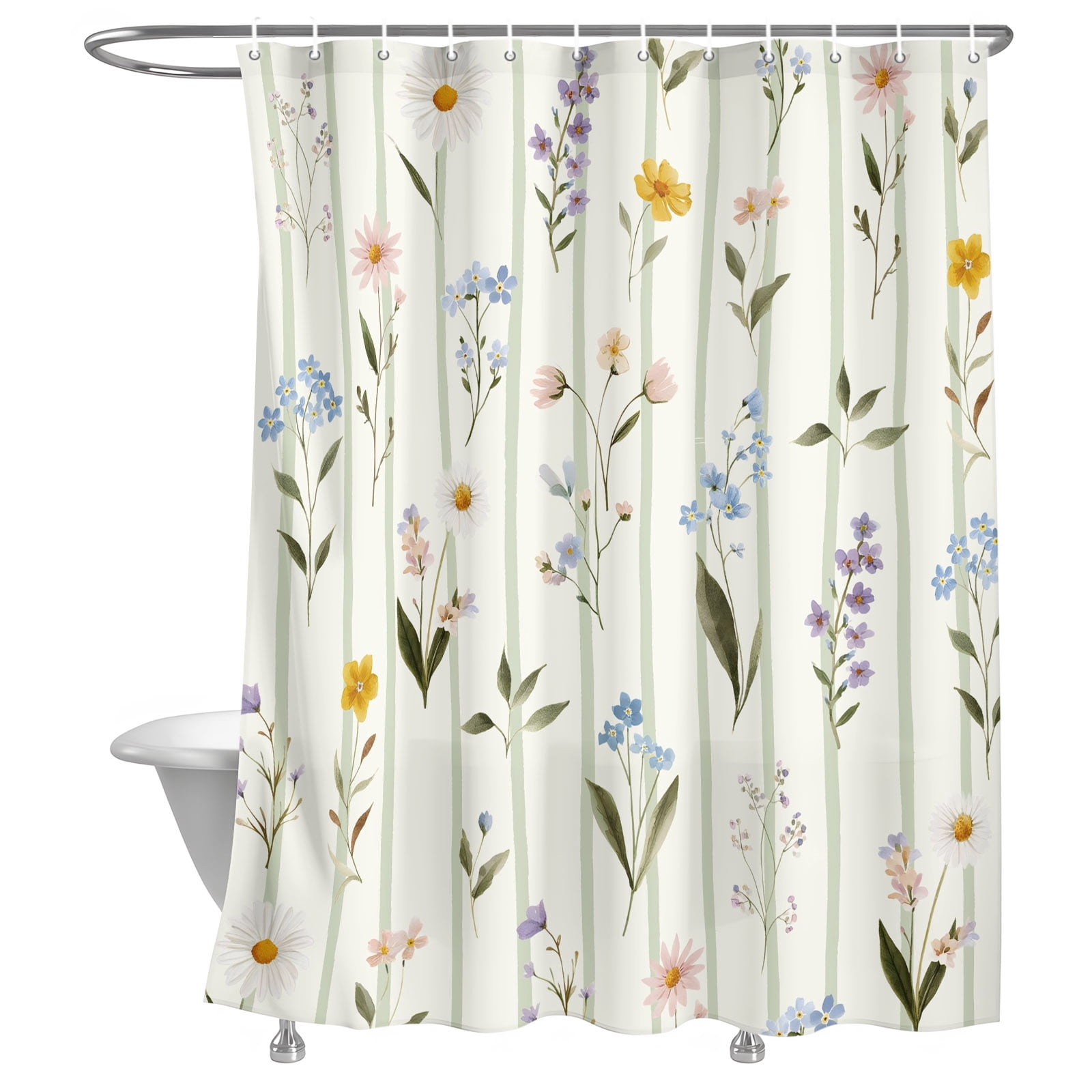 Bathroom Shower Curtain Vintage Spring Flowers Waterproof Shower ...