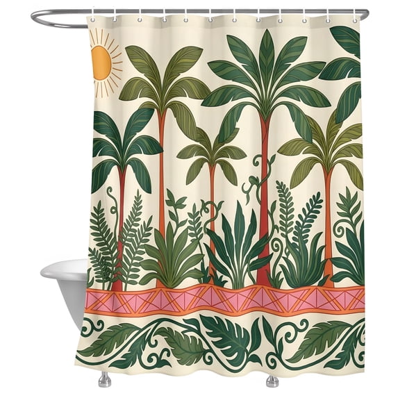 Bathroom Shower Curtain Vintage Summer Olive Green Palm Trees ...
