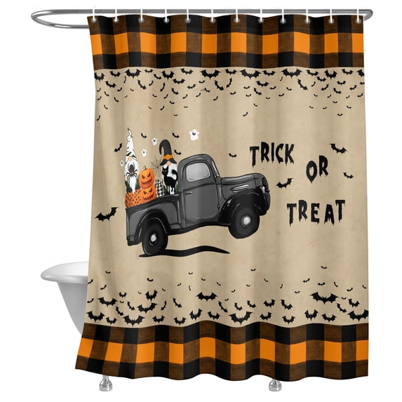 Bathroom Shower Curtain Vintage Truck Pumpkin Gnome Waterproof Shower ...