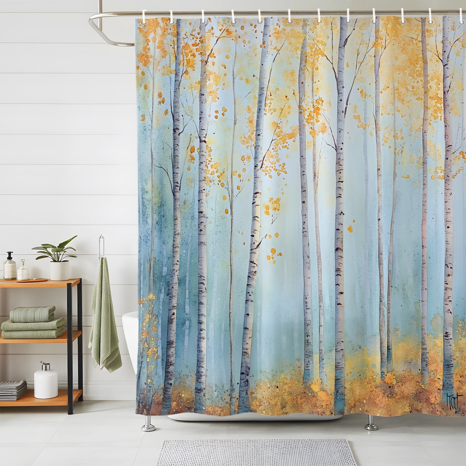 Bathroom Shower Curtain Vintage Watercolor Tree Trunk Waterproof Shower ...