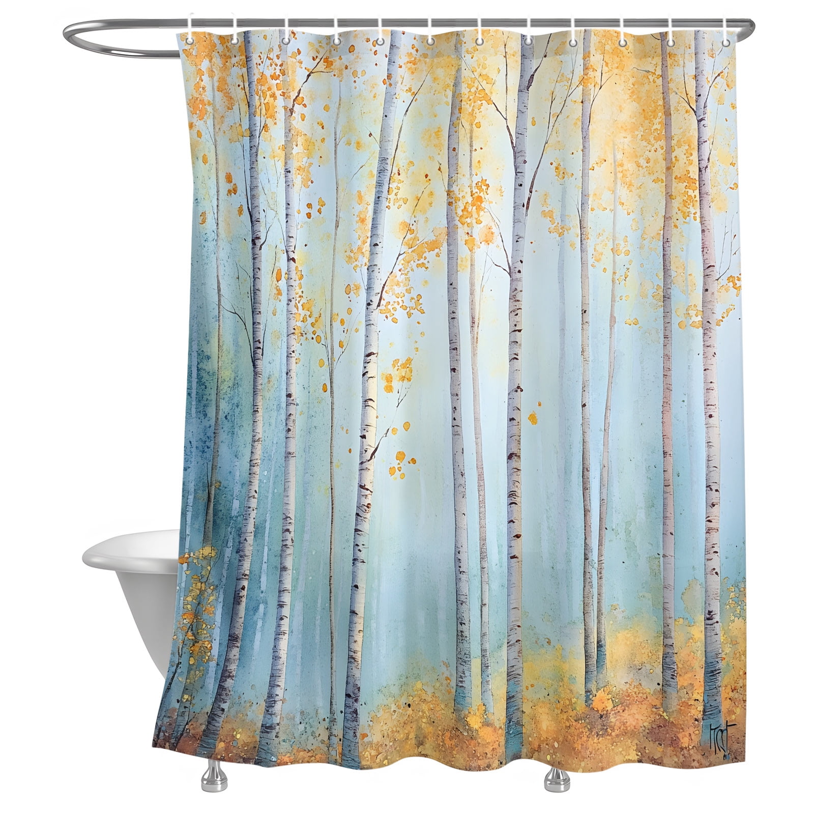 Bathroom Shower Curtain Vintage Watercolor Tree Trunk Waterproof Shower ...