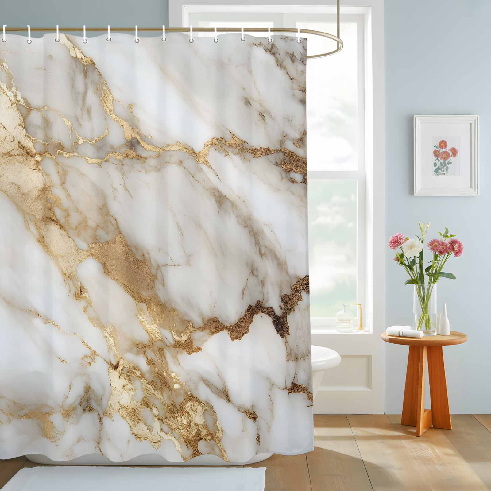 Bathroom Shower Curtain Watercolor Abstract Marble Texture Waterproof ...