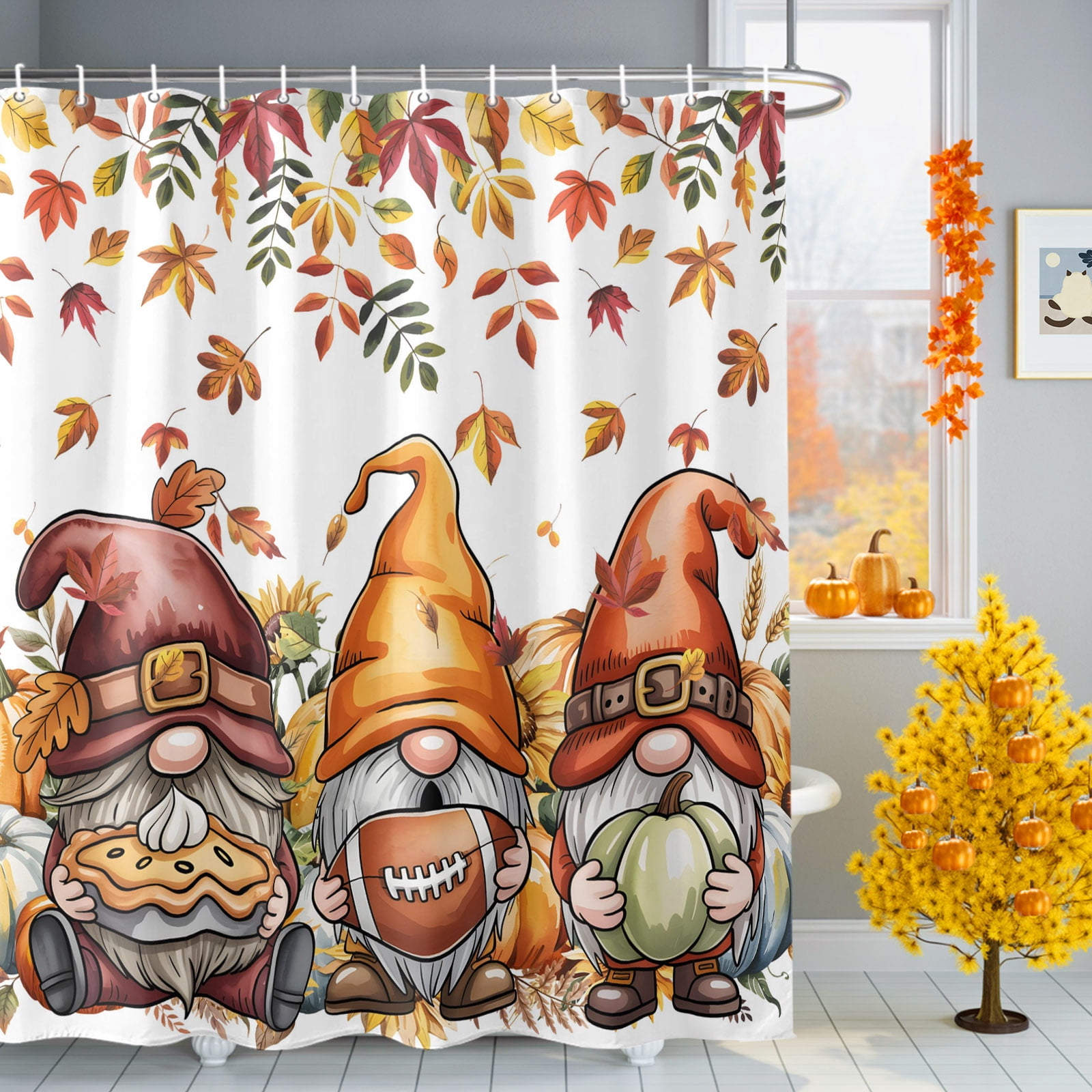 Bathroom Shower Curtain Watercolor Autumn Maple Leaf Waterproof Shower ...