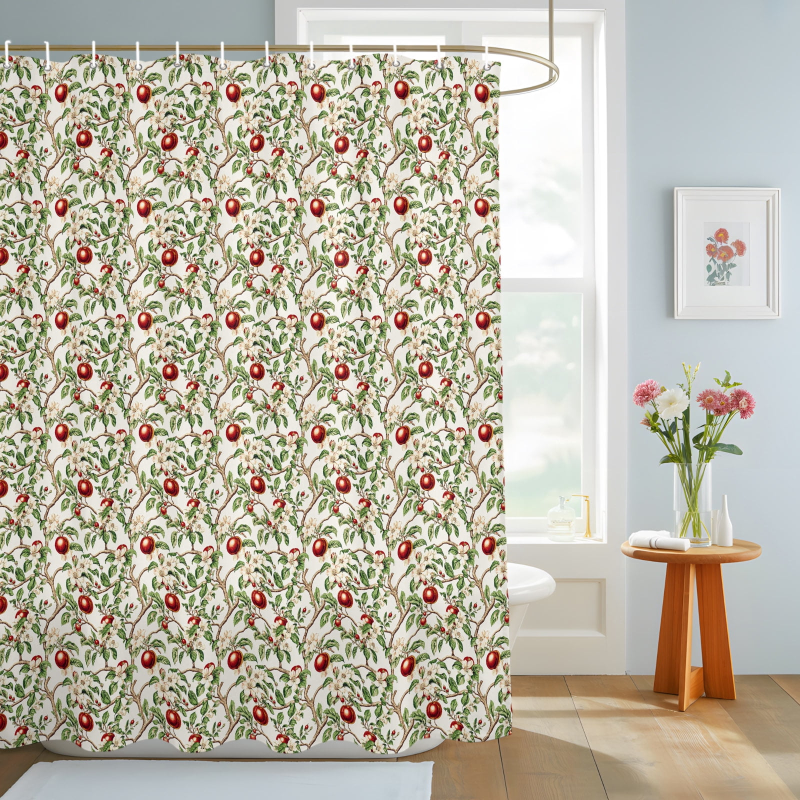 Bathroom Shower Curtain Watercolor Berry Floral Leaves Waterproof ...