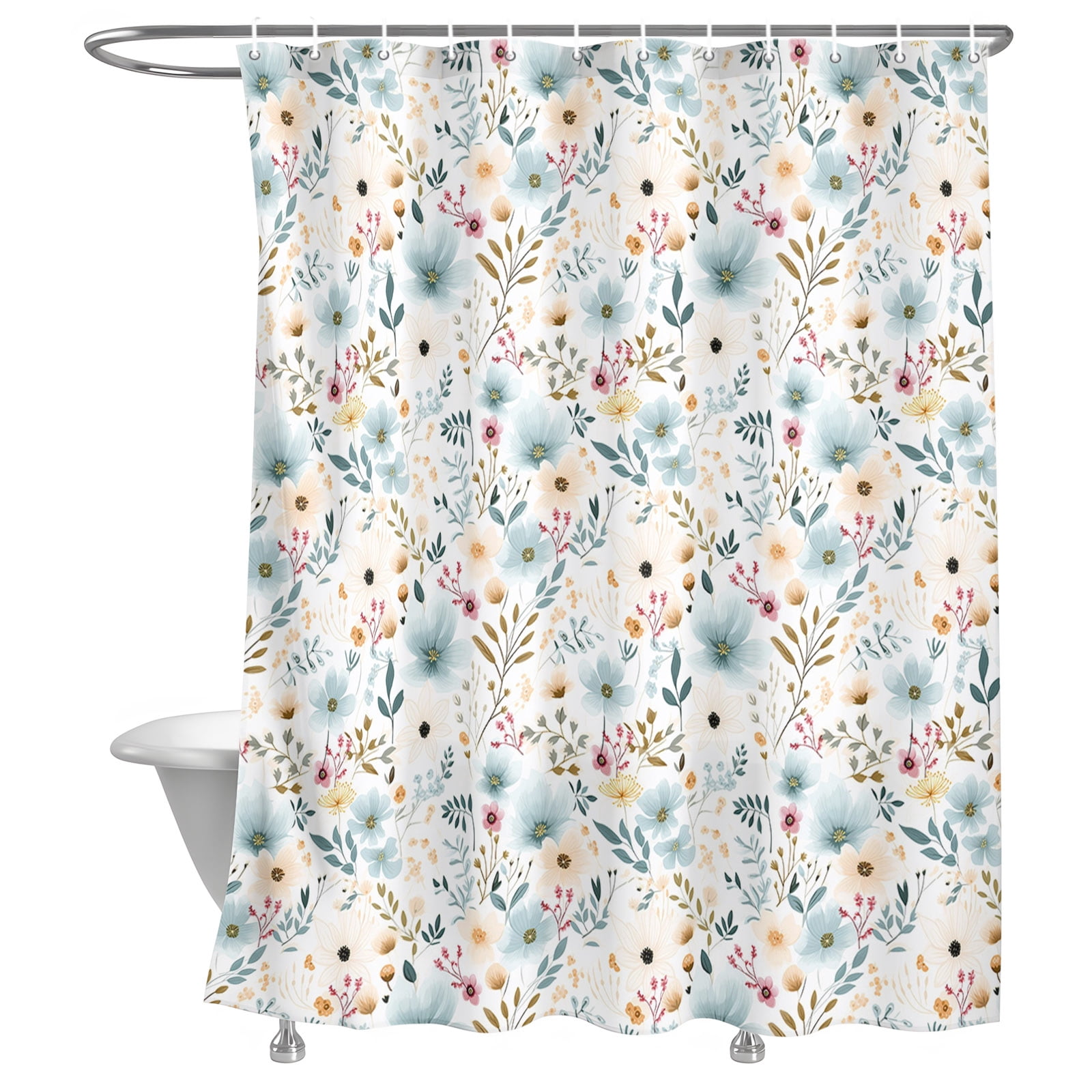 Bathroom Shower Curtain Watercolor Blossom Flower Leaf Waterproof ...