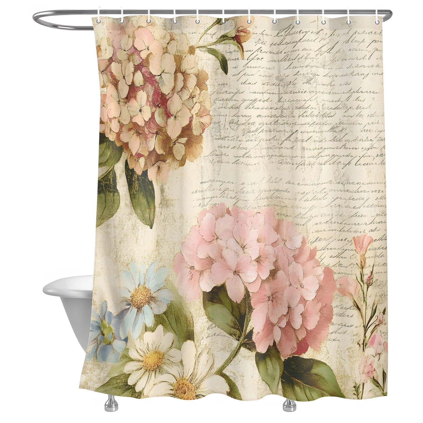 Bathroom Shower Curtain Watercolor Blossom Flower on Vintage Letter ...
