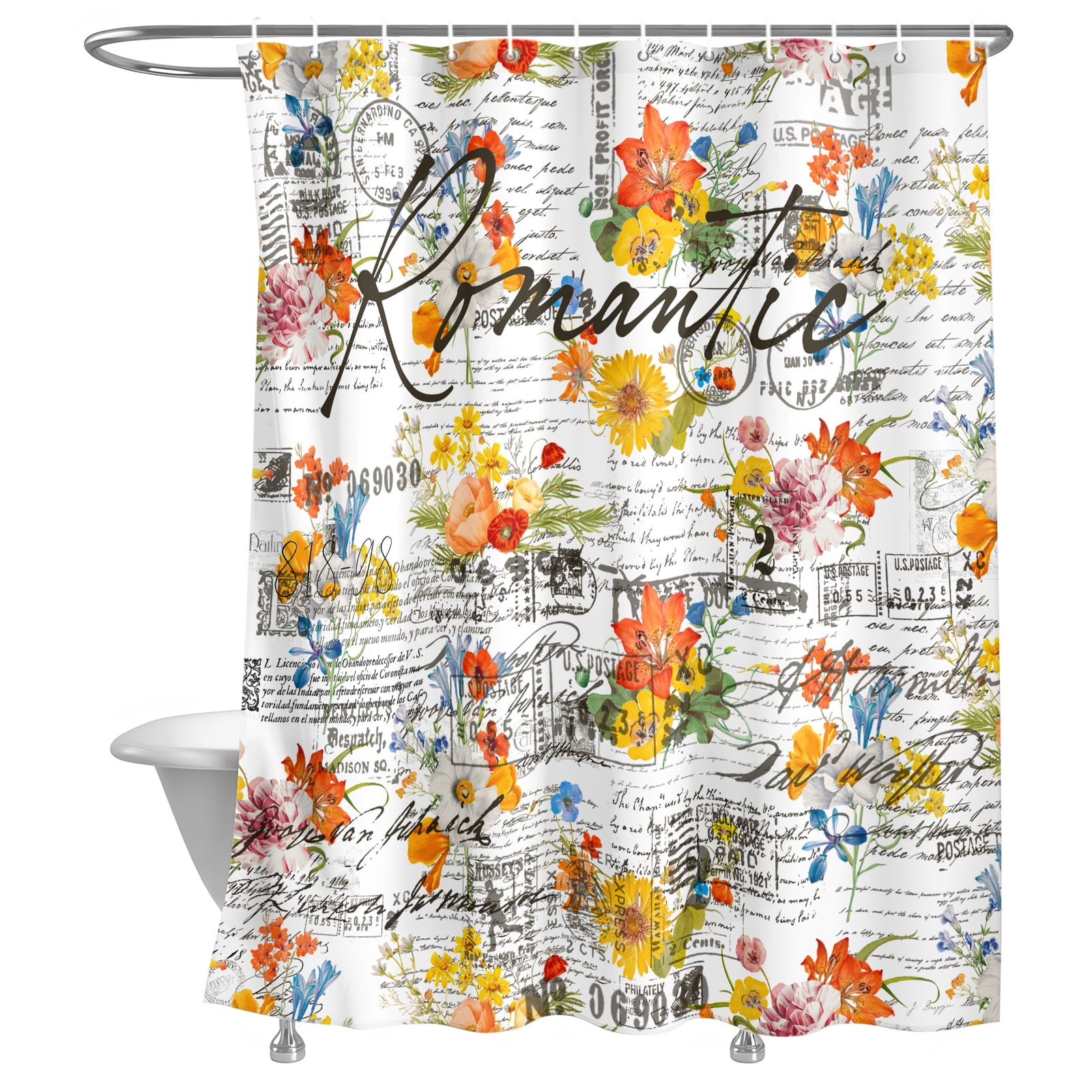 Bathroom Shower Curtain Watercolor Blossom Flower on White Waterproof ...