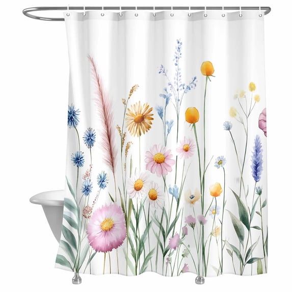 Bathroom Shower Curtain Watercolor Blossom Wildflowers Waterproof ...