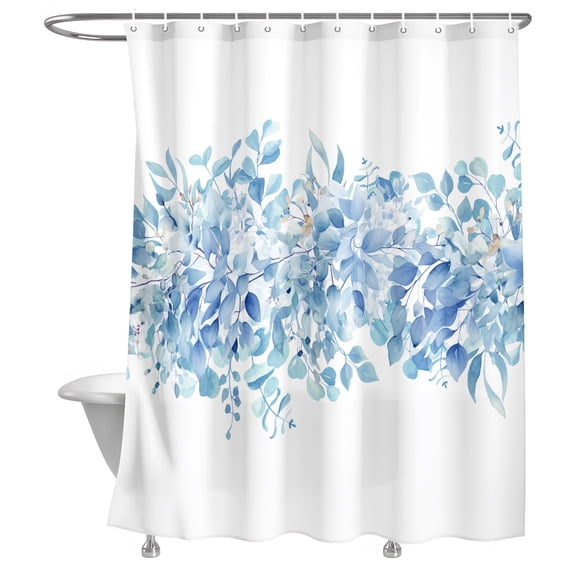 Bathroom Shower Curtain Watercolor Blue Eucalyptus Leaves Waterproof ...