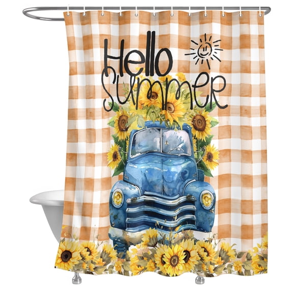 Bathroom Shower Curtain Watercolor Blue Truck Sunflower Waterproof ...