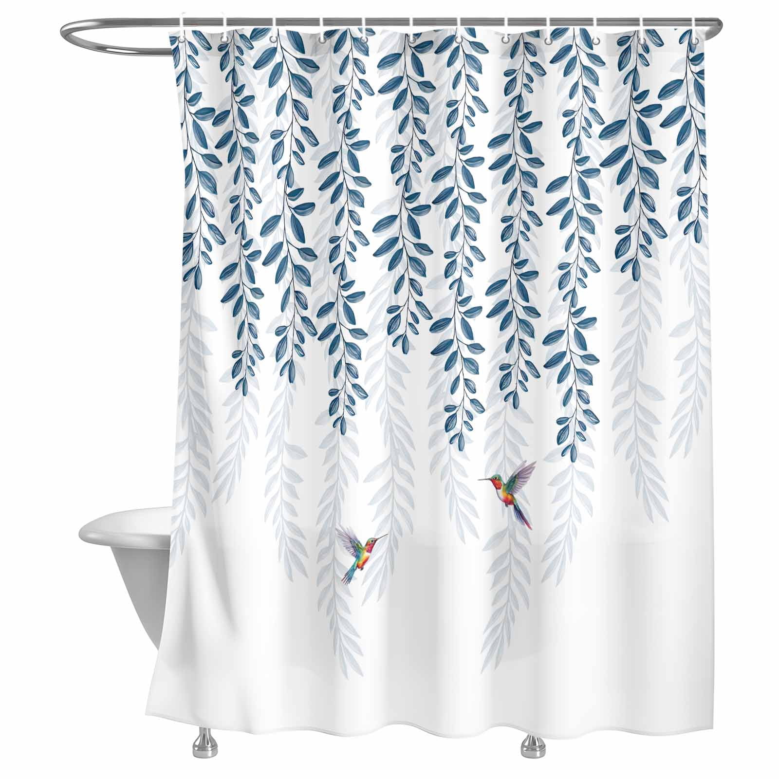 Bathroom Shower Curtain Watercolor Botanical Blue Leaves Waterproof ...