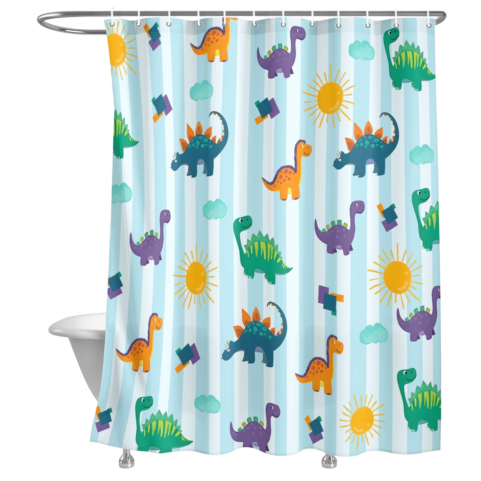 Bathroom Shower Curtain Watercolor Cartoon Dinosaur Waterproof Shower ...
