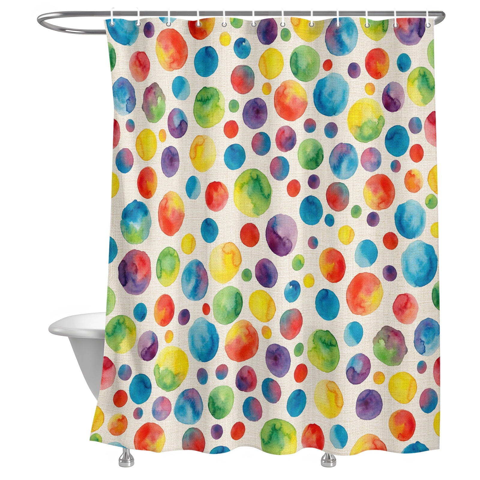 Bathroom Shower Curtain Watercolor Circle Dots on Linen Waterproof ...