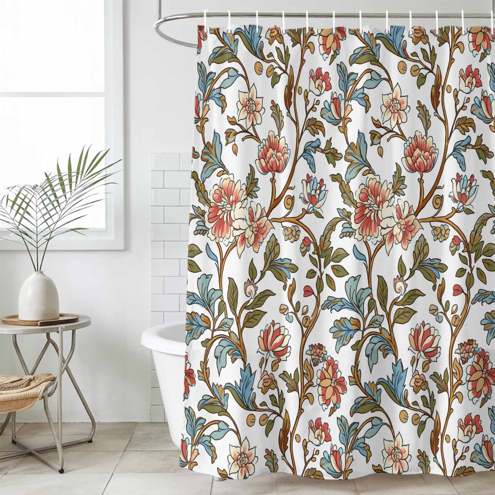 Bathroom Shower Curtain Watercolor Country Flowers Waterproof Shower ...