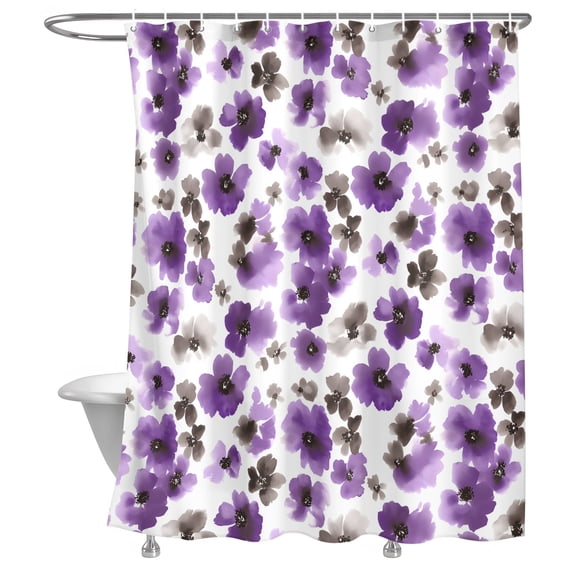Bathroom Shower Curtain Watercolor Country Purple Flowers Waterproof ...