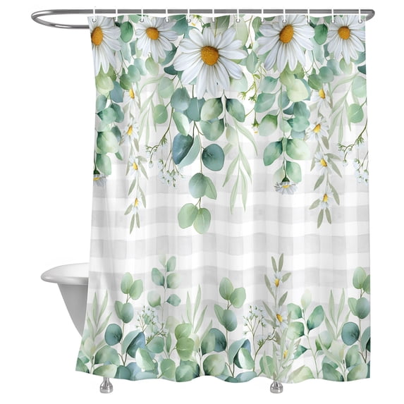Bathroom Shower Curtain Watercolor Daisy Eucalyptus Waterproof Shower ...