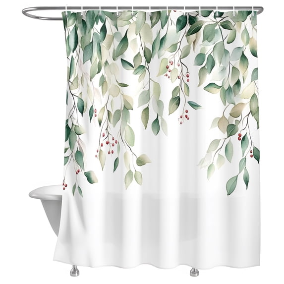 Bathroom Shower Curtain Watercolor Eucalyptus Leaves Berries Waterproof ...