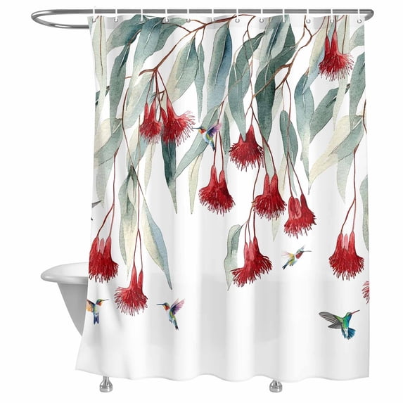 Bathroom Shower Curtain Watercolor Eucalyptus Leaves Bird Waterproof ...