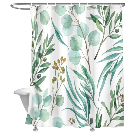 Bathroom Shower Curtain Watercolor Eucalyptus Leaves Waterproof Shower ...