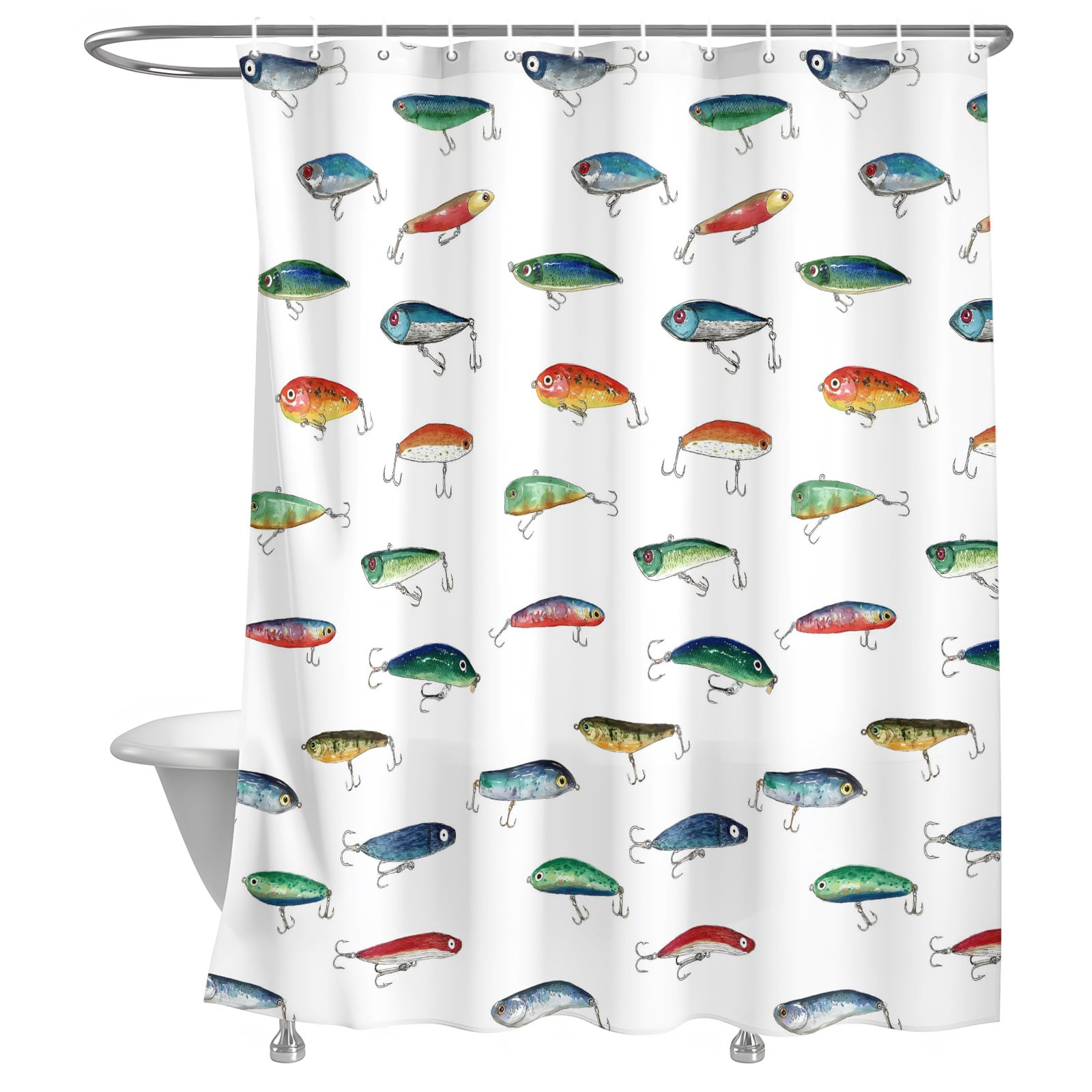 Bathroom Shower Curtain Watercolor Fishing Hook Waterproof Shower ...