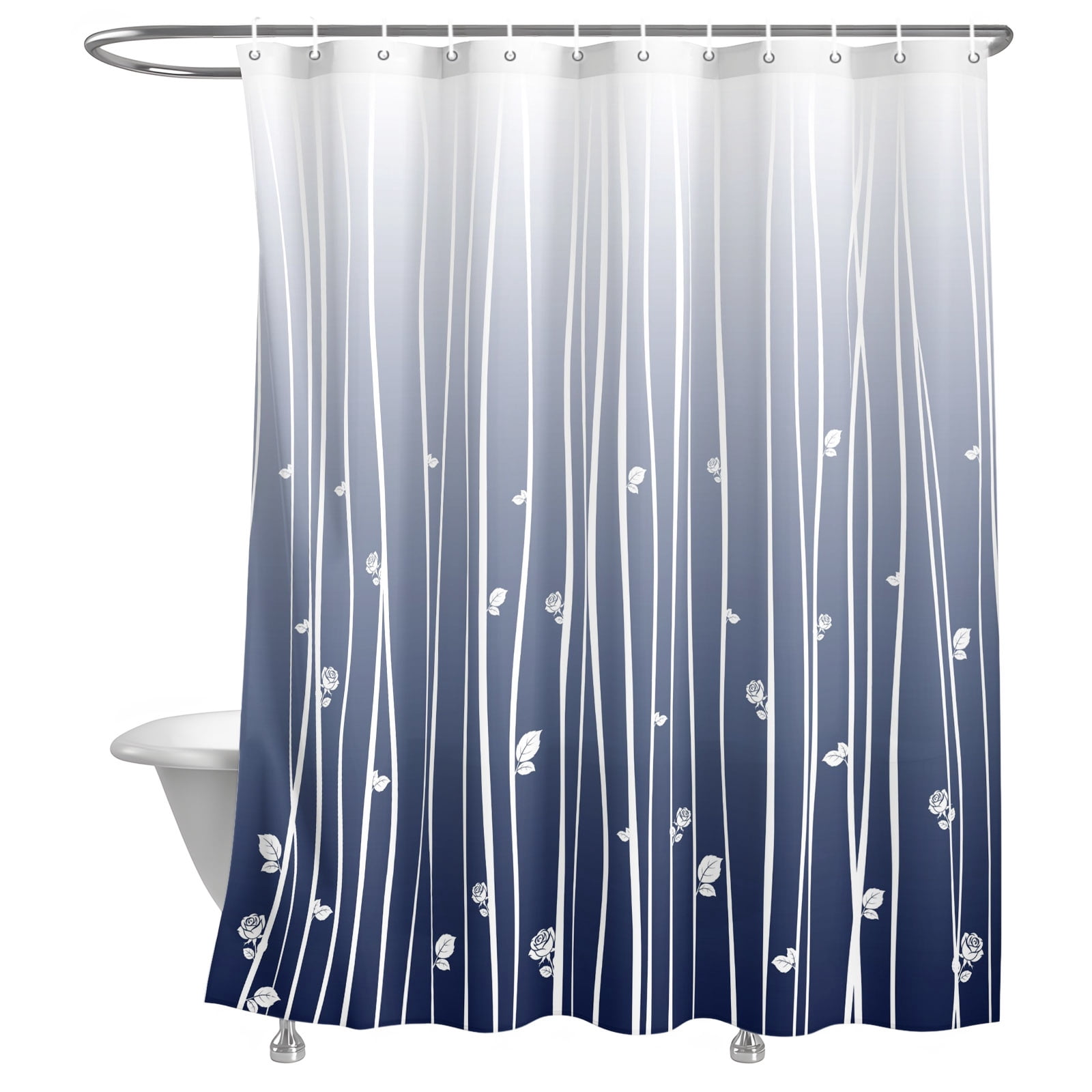Bathroom Shower Curtain Watercolor Flower Geometric Stripe Waterproof ...