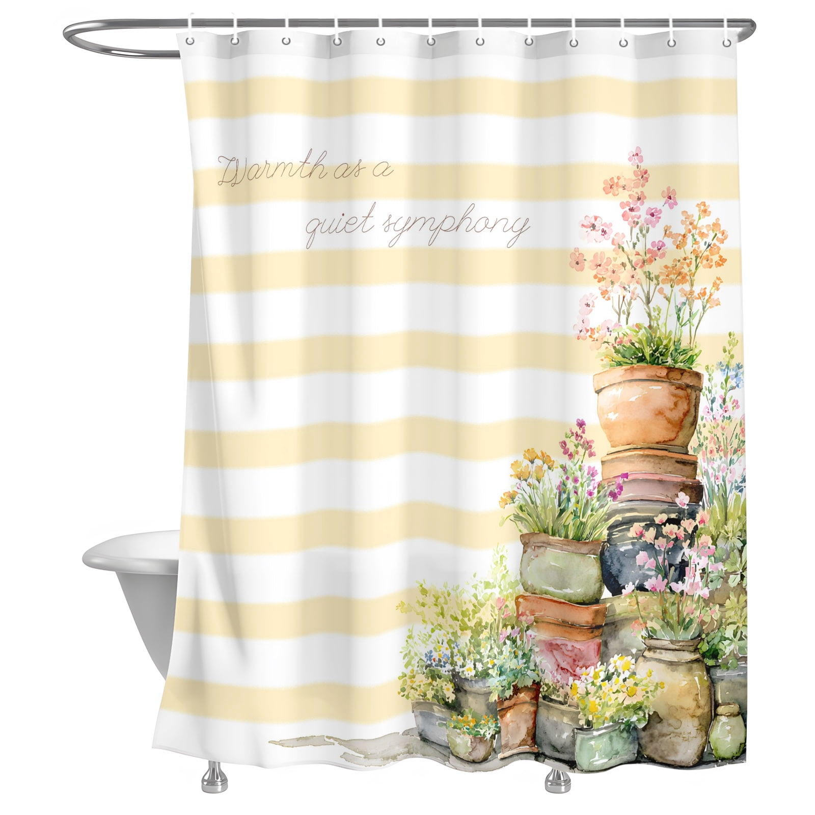 Bathroom Shower Curtain Watercolor Flower Potted Plant Waterproof ...
