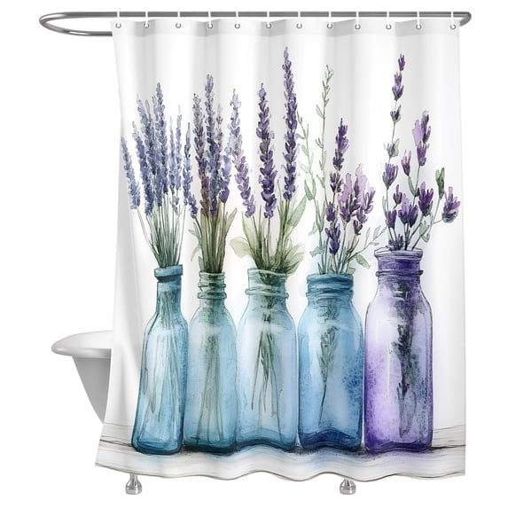 Bathroom Shower Curtain Watercolor Flowers Lavender Waterproof Shower ...