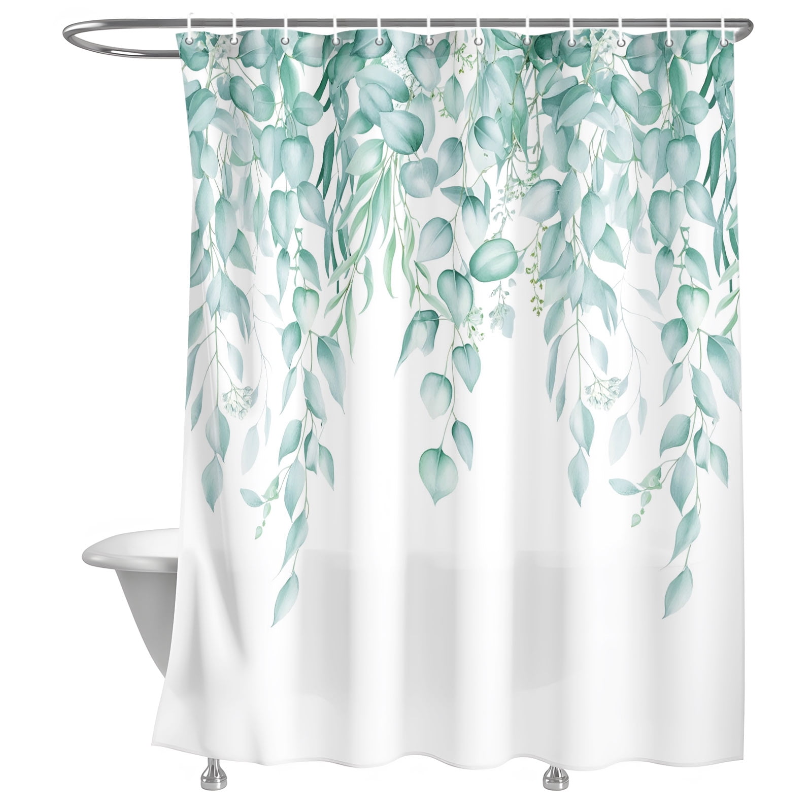 Bathroom Shower Curtain Watercolor Green Eucalyptus Leaf Waterproof ...