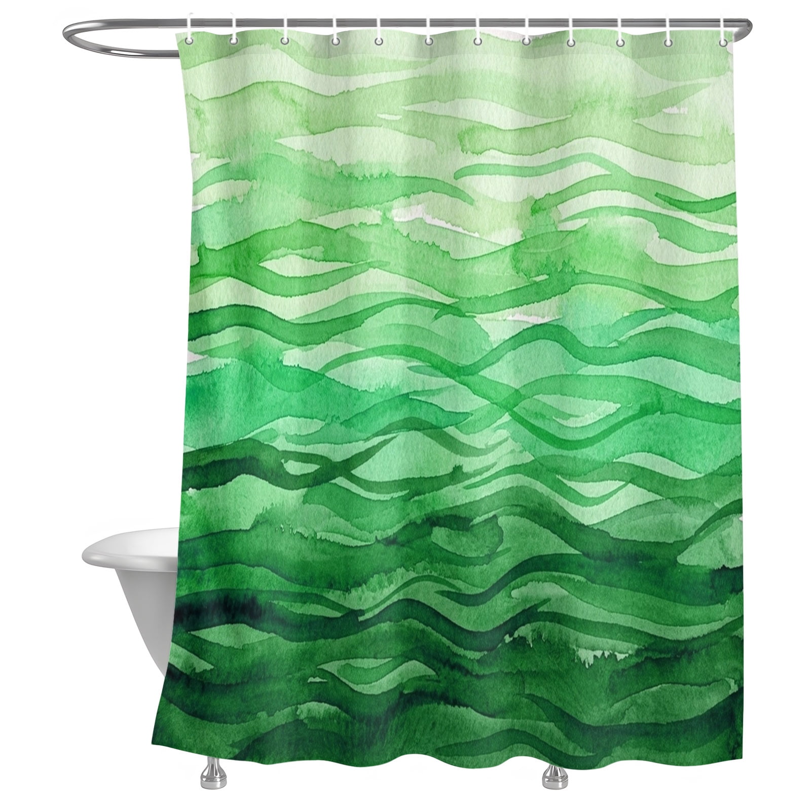 Bathroom Shower Curtain Watercolor Green Gradient Water Ripple ...