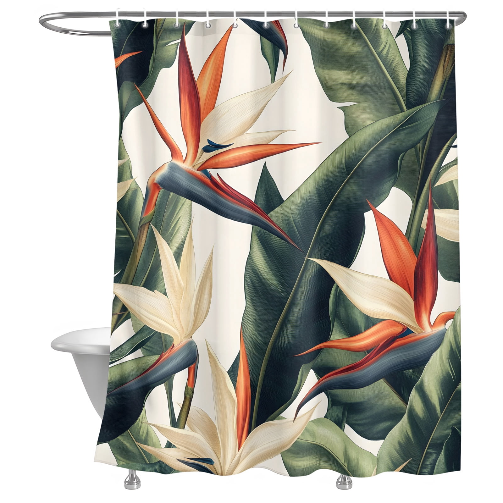 Bathroom Shower Curtain Watercolor Green Palm Leaf Waterproof Shower ...