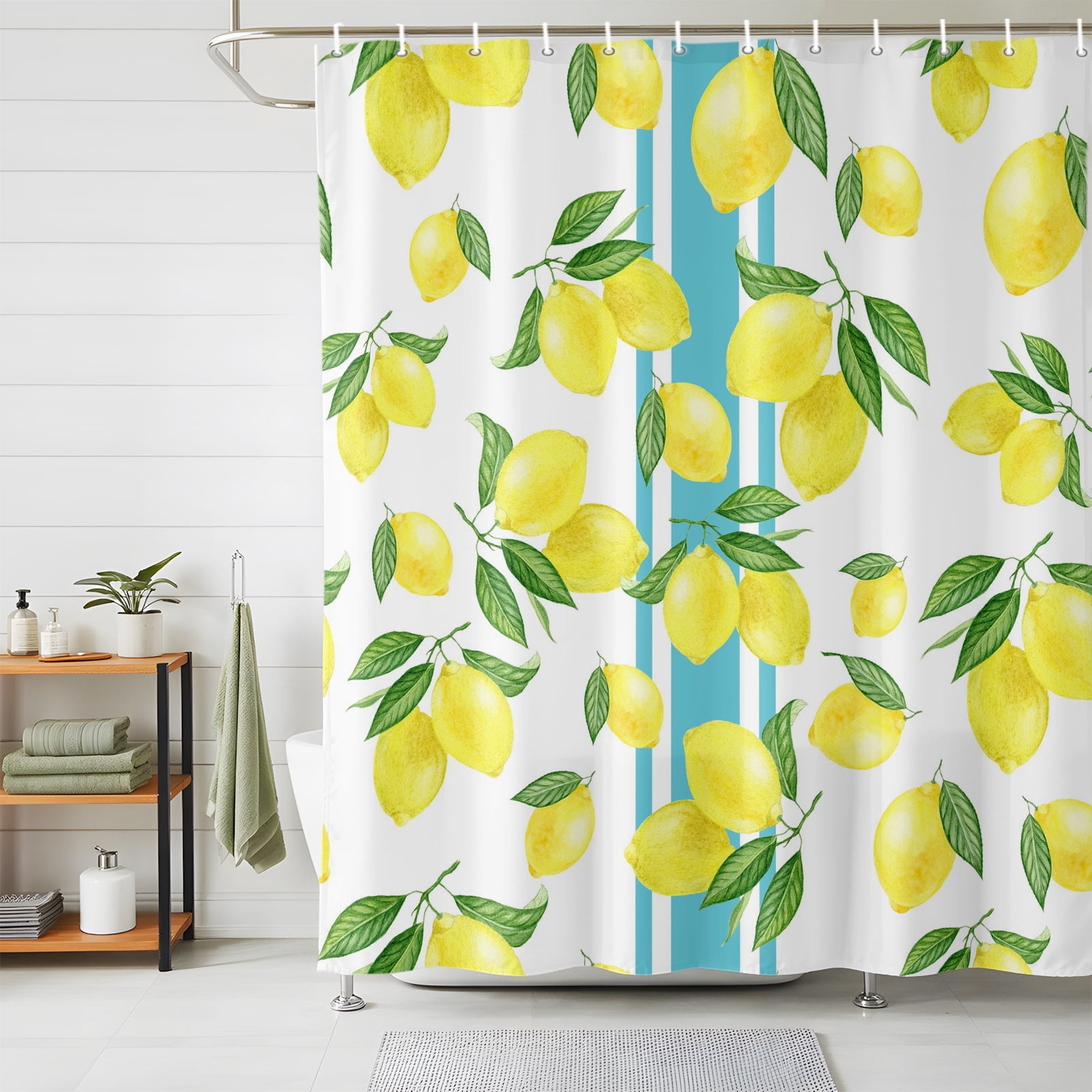 Bathroom Shower Curtain Watercolor Lemon Fruit Art Waterproof Shower ...